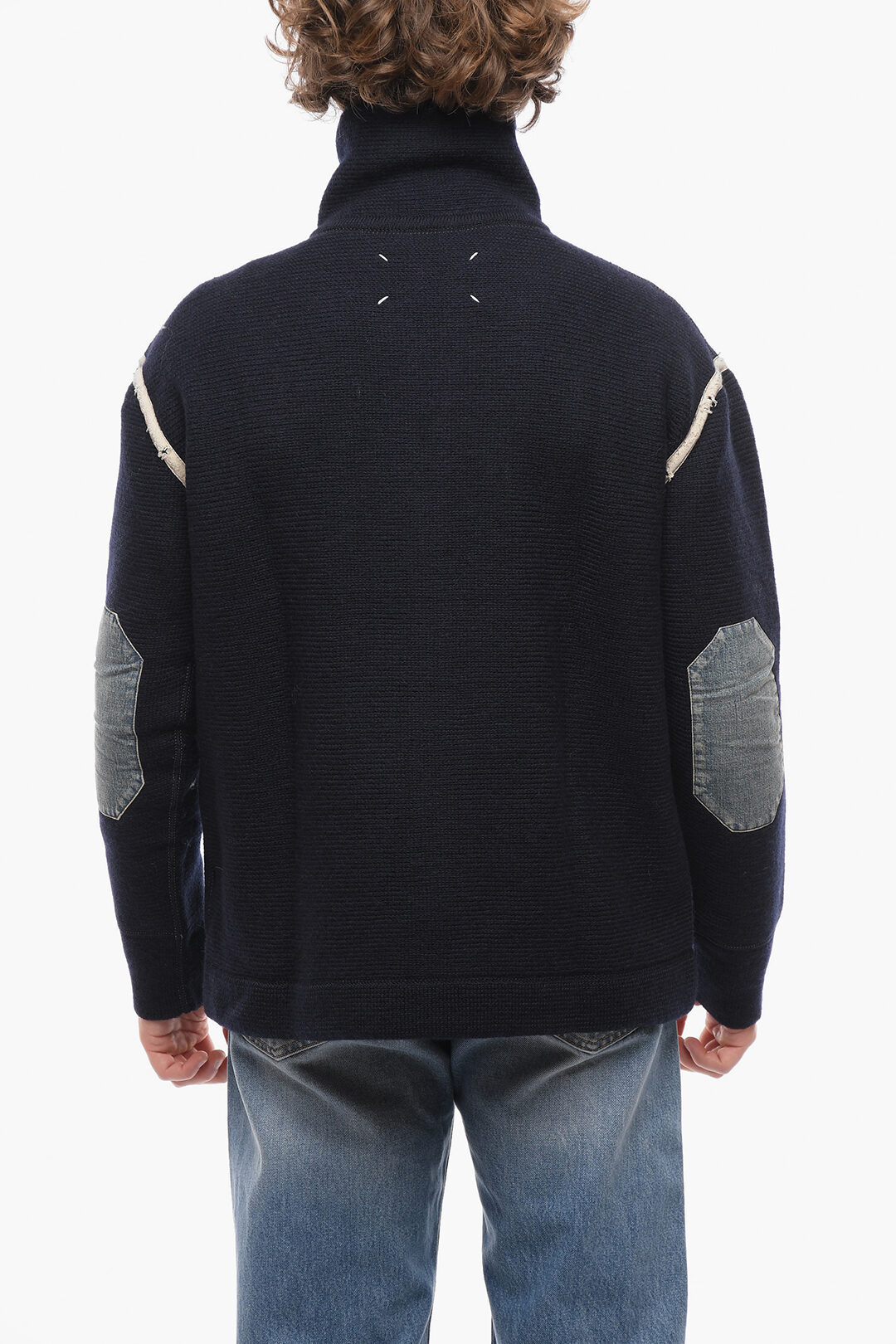 Maison Margiela Mock Neck Reversible Sweater with Denim Patches men ...