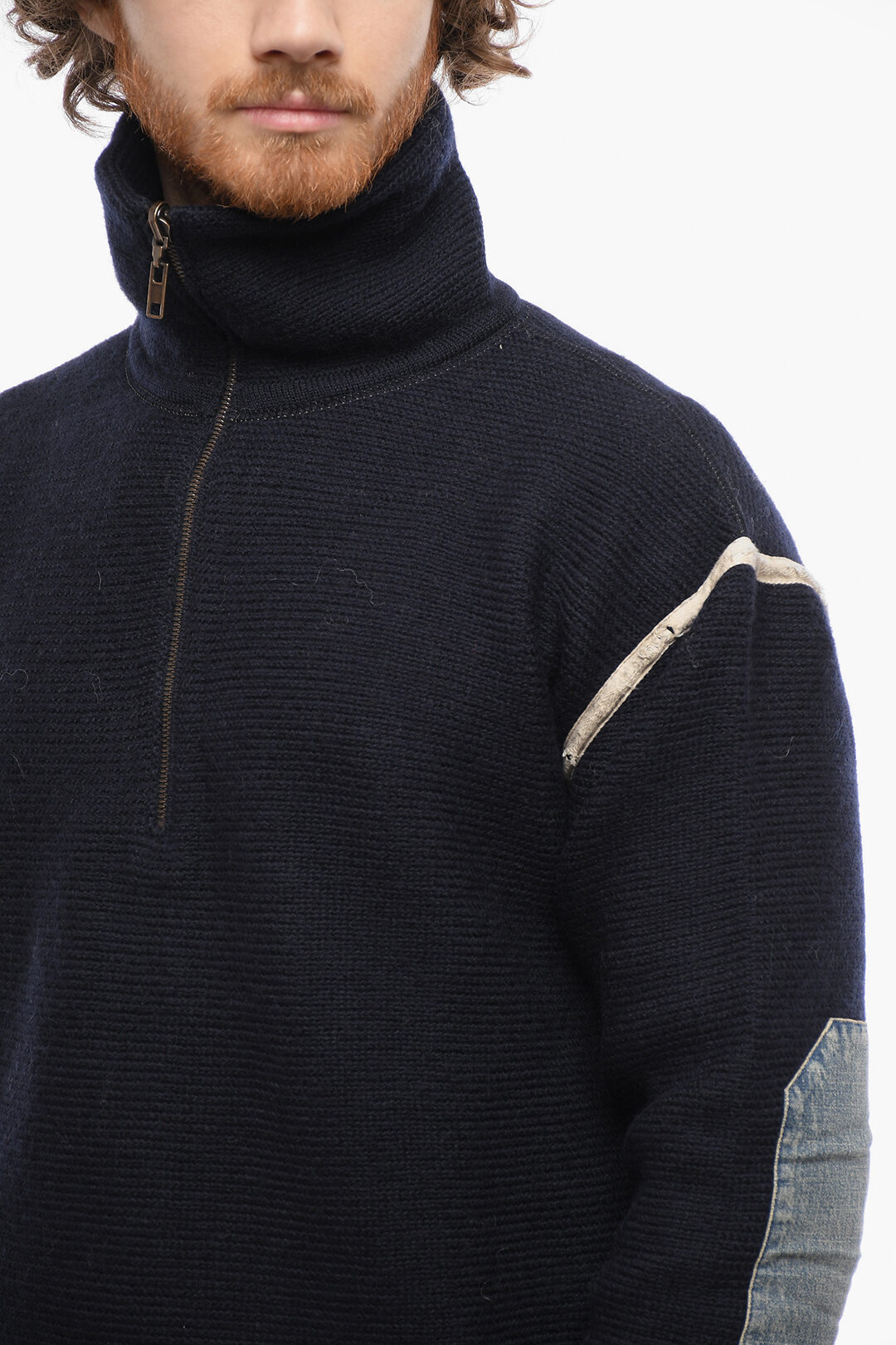 Maison Margiela Mock Neck Reversible Sweater with Denim Patches men ...