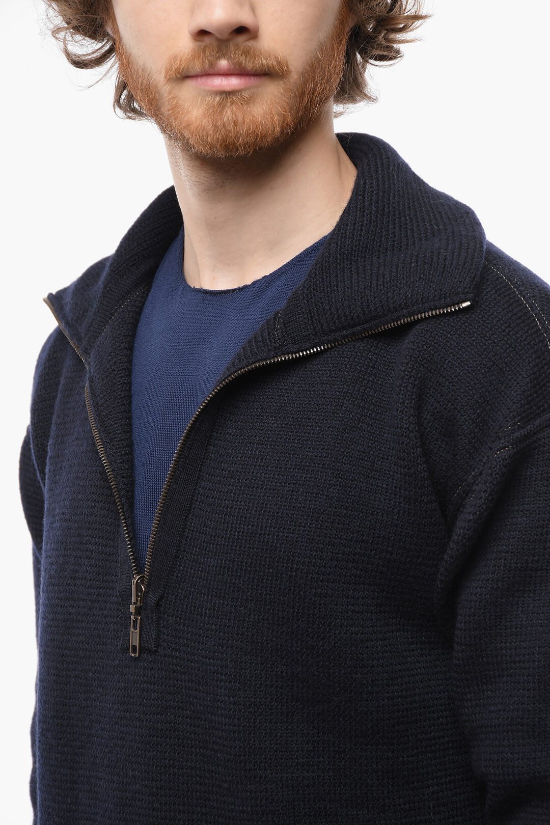 Maison Margiela Mock Neck Reversible Sweater with Denim Patches men ...