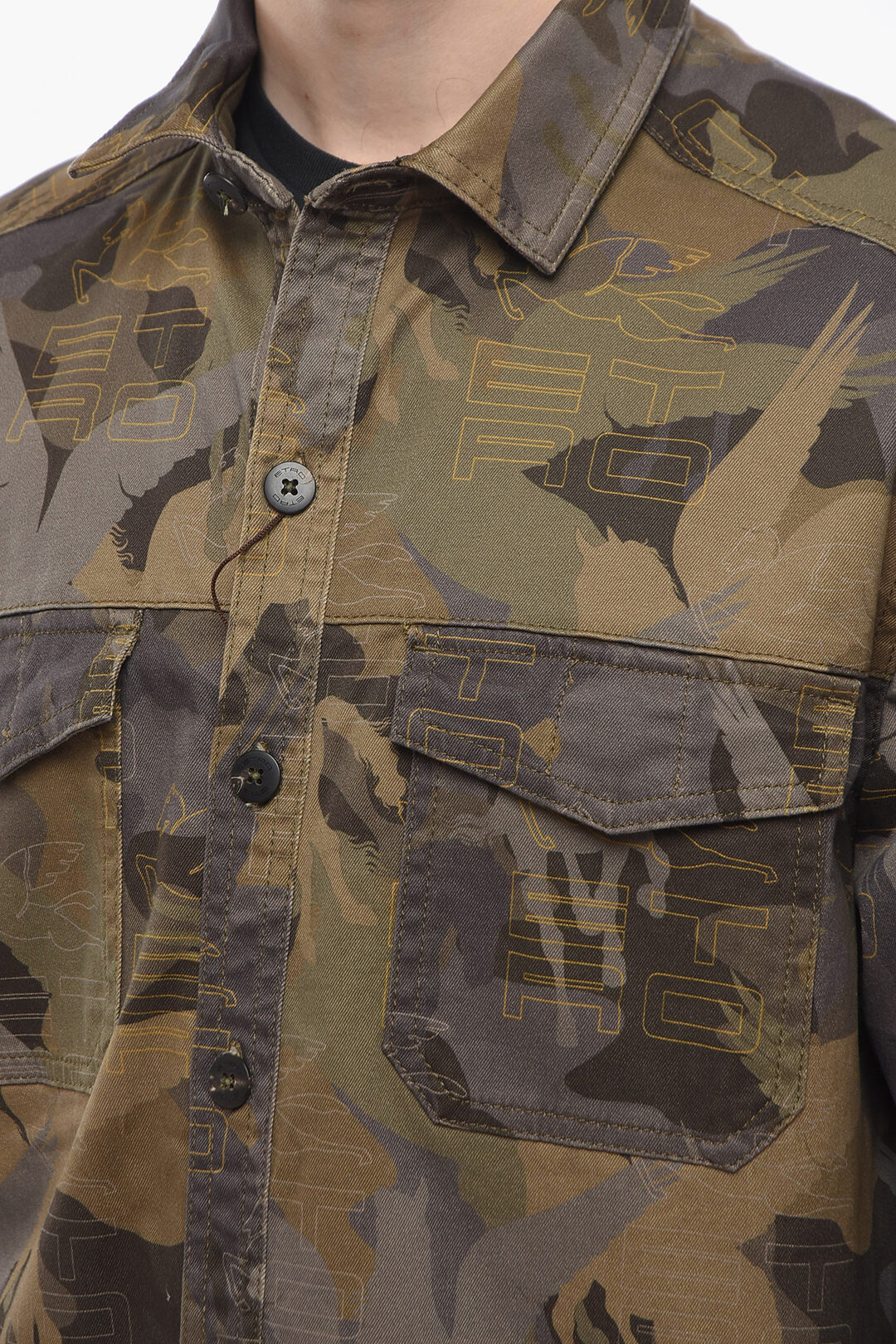 Etro Monogram Camouflage Denim Saharan Overshirt men - Glamood Outlet