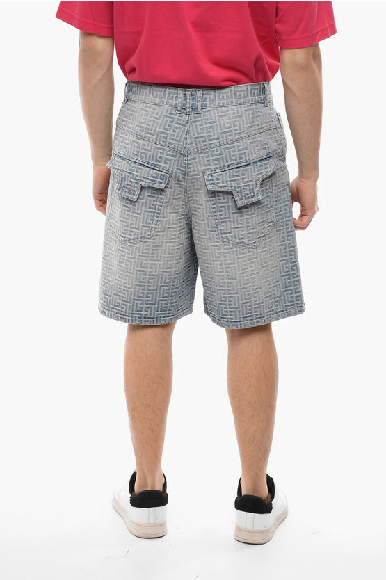 Balmain Monogram Denim Shorts with Back Flap Pockets men - Glamood Outlet