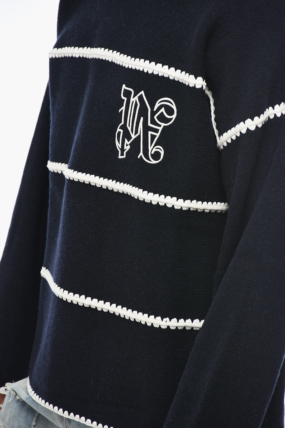 Palm Angels Monogram Embroidered Sweater with Crochet Detail men ...