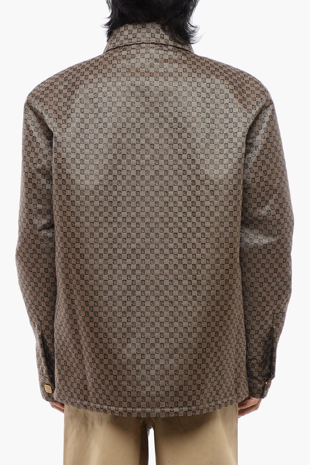 Balmain Monogram Fabric Quilted Overshirt with Breast-pocket men ...