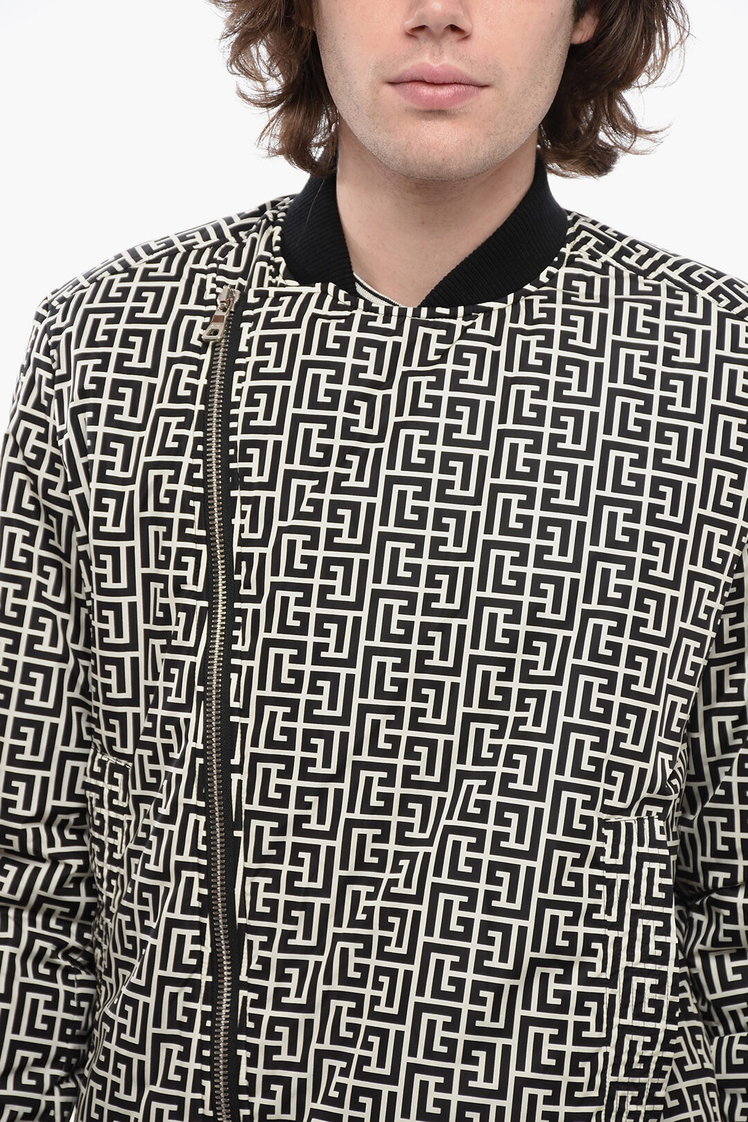 Balmain Monogram Padded Bomber Jacket with Decentralized Zip men ...