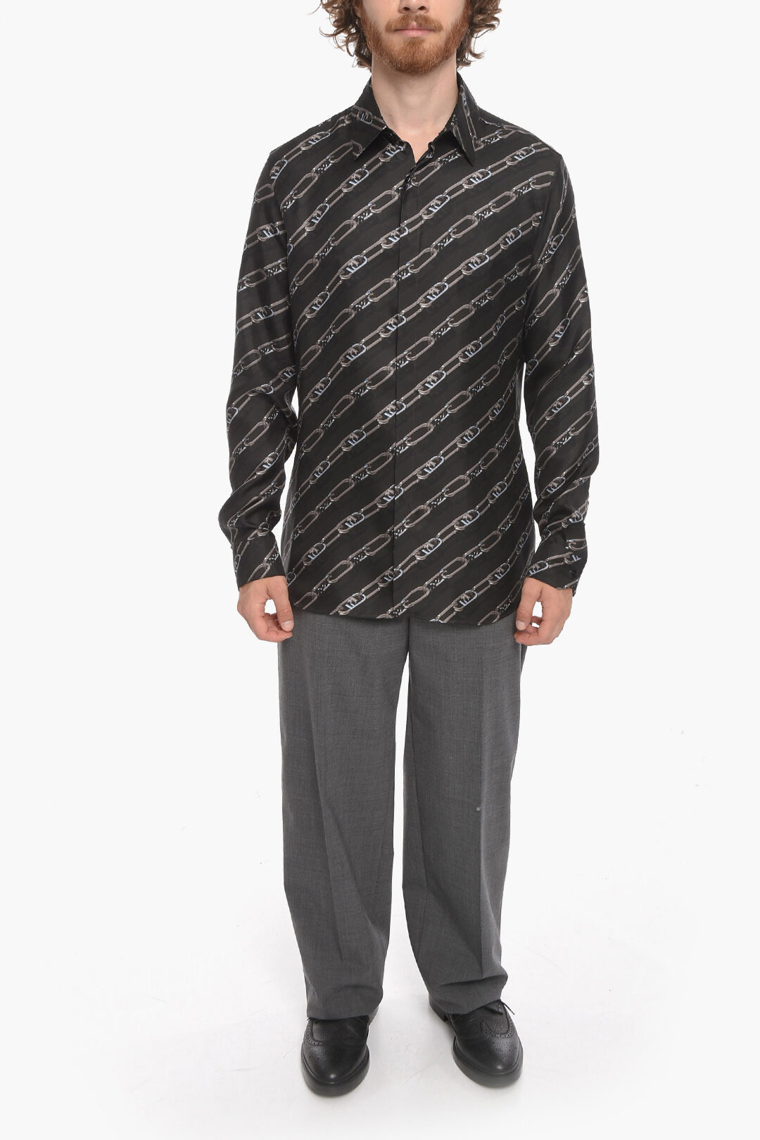 Fendi Monogram Patterned LOCK Silk Shirt men - Glamood Outlet
