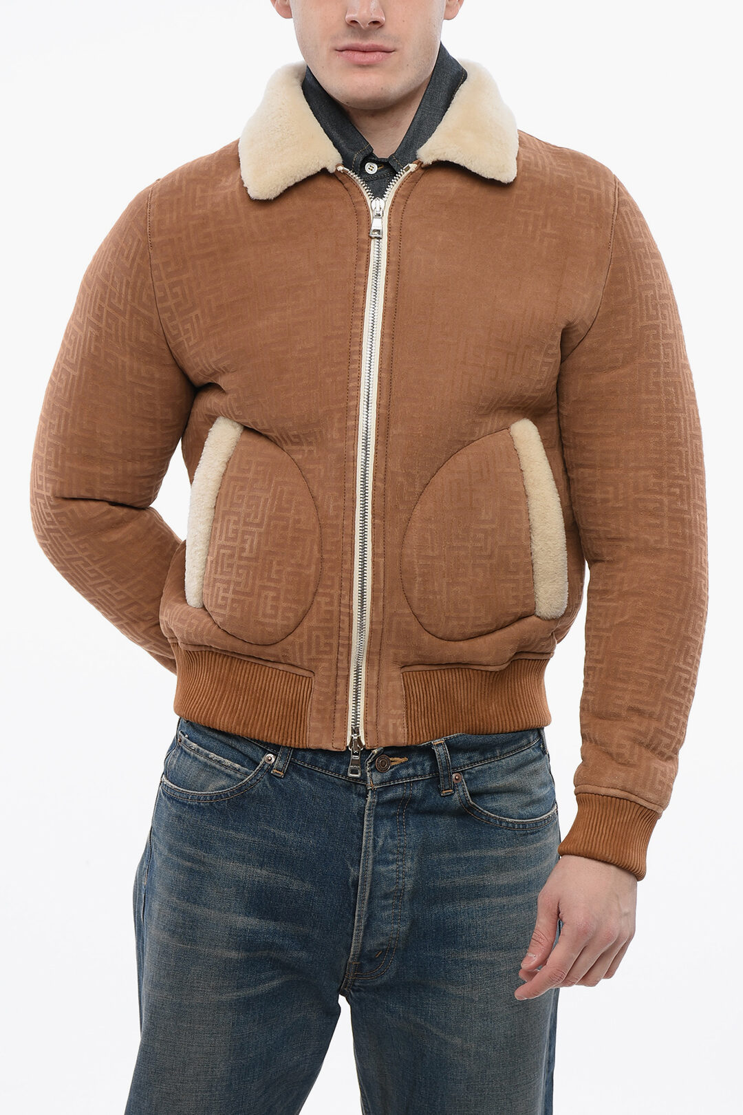 Balmain Monogrammed Shearling Bomber Jacket men - Glamood Outlet