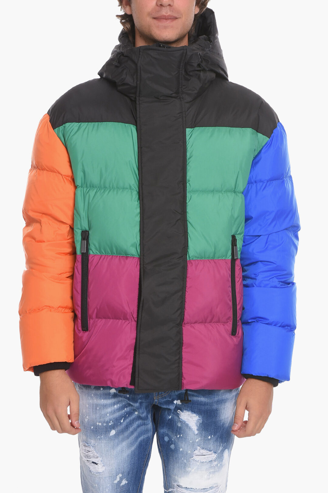 Dsquared2 Multicolored HOOD PUFF Puffer Jacket with Velco Fastening men ...