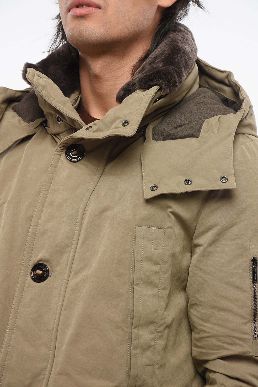 Moorer Multipocketed TED Parka Jacket with Down Padding and Fur Collar ...