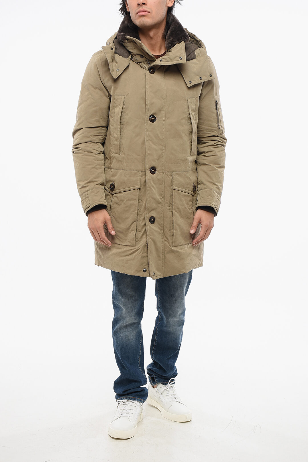 Moorer Multipocketed TED Parka Jacket with Down Padding and Fur Collar ...