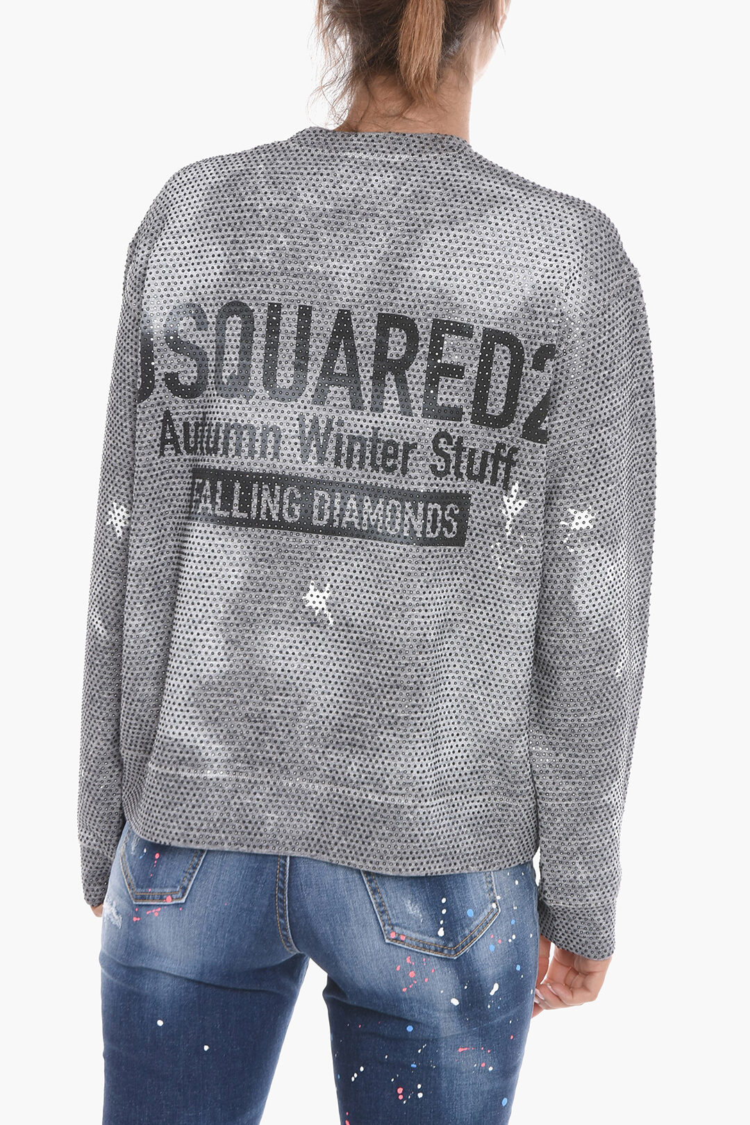Dsquared2 Oversized FALLING DIAMONDS Sweatshirt with Rhinestones women ...