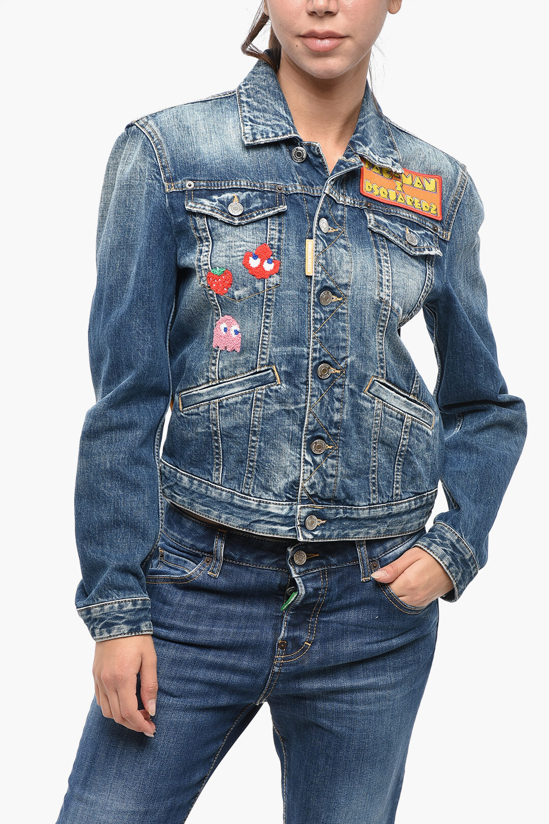 Dsquared2 PAC-MAN Denim Jacket BOYFRIEND JEAN with Patches women ...