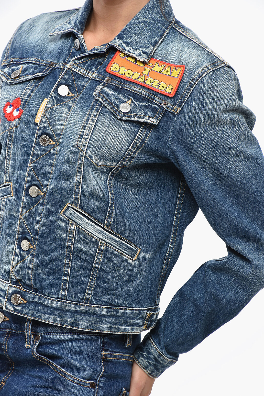 Dsquared2 PAC-MAN Denim Jacket BOYFRIEND JEAN with Patches women ...