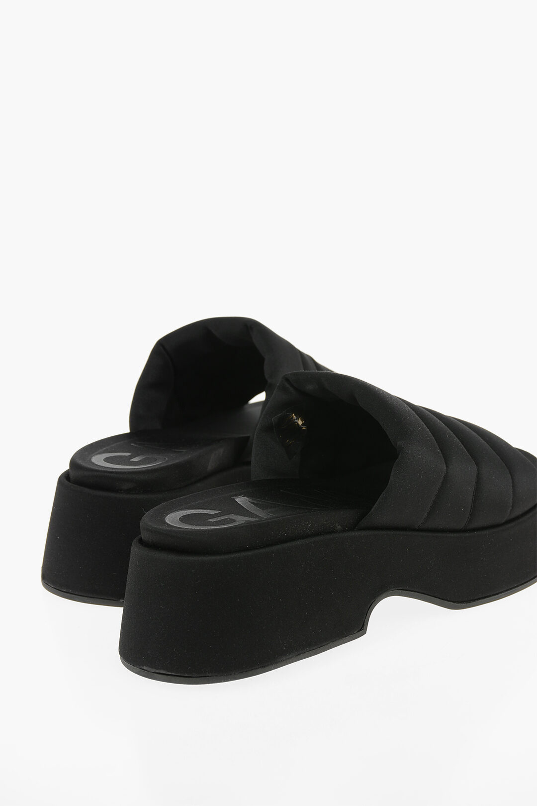 Ganni Padded Fabric Platform Slides with Logo women - Glamood Outlet