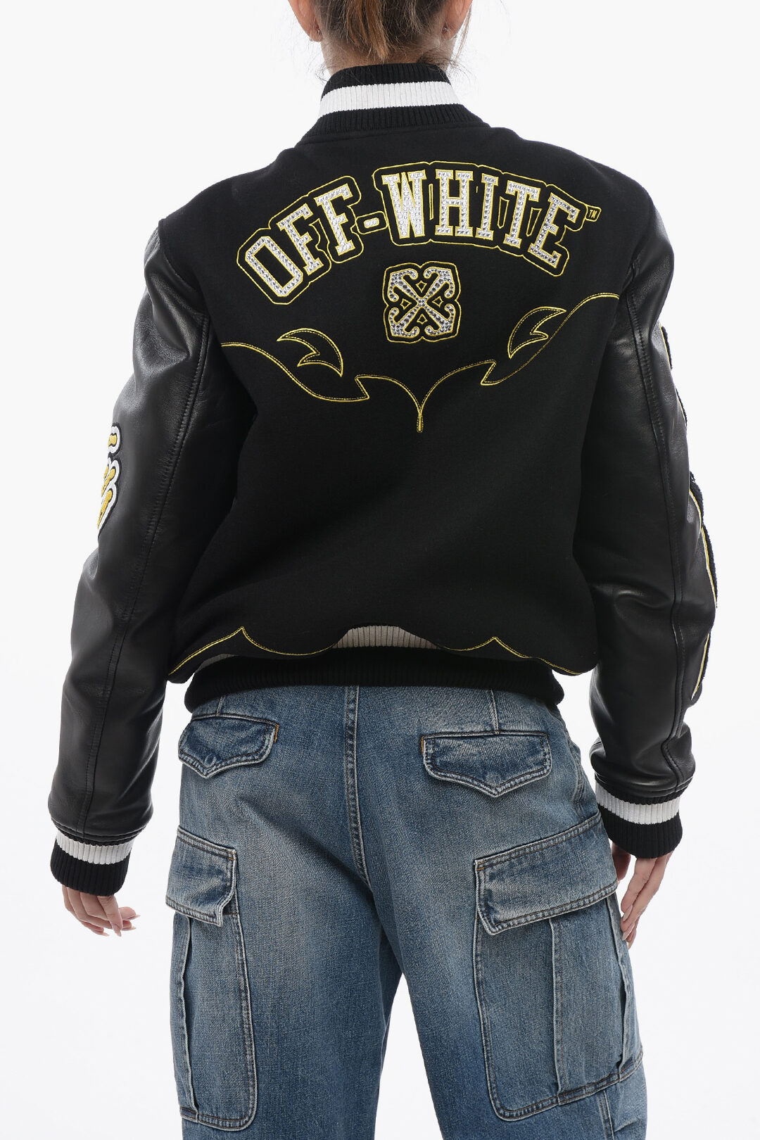 Off-White Padded HORSEHOE Bomber Jacket with Leather Sleeves and All ...
