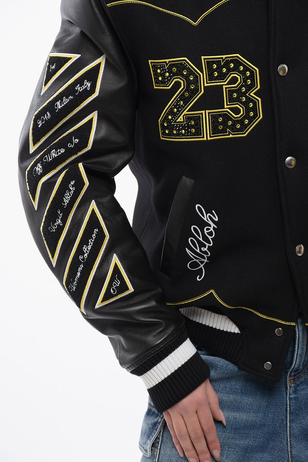 Off-White Padded HORSEHOE Bomber Jacket with Leather Sleeves and All ...