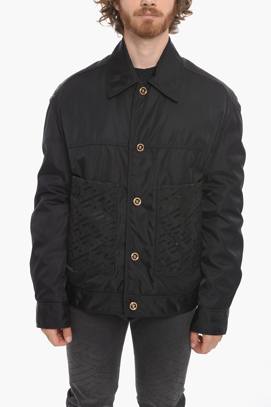 Versace Padded Jacket with Jacquard GRECA Detailing men - Glamood Outlet