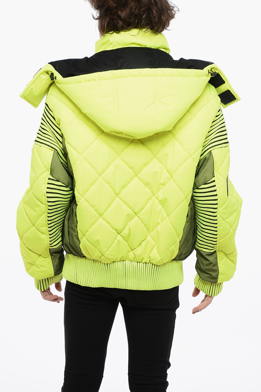 Balmain Padded NEON Jacket with Removable Hood and Mesh Details men ...