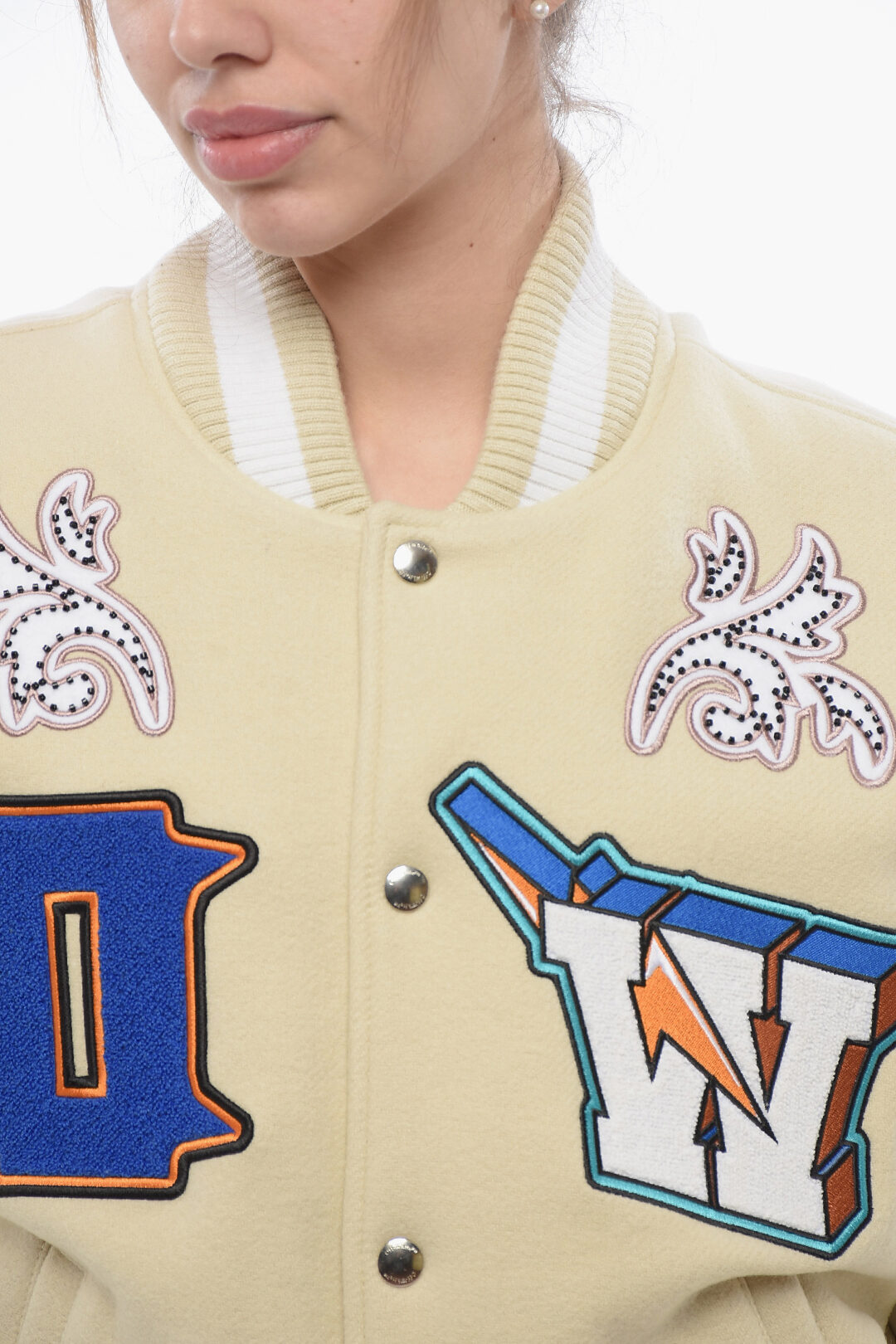 Off-White Padded THUNDERBOLT Bomber Jacket with Leather Sleeves and All ...