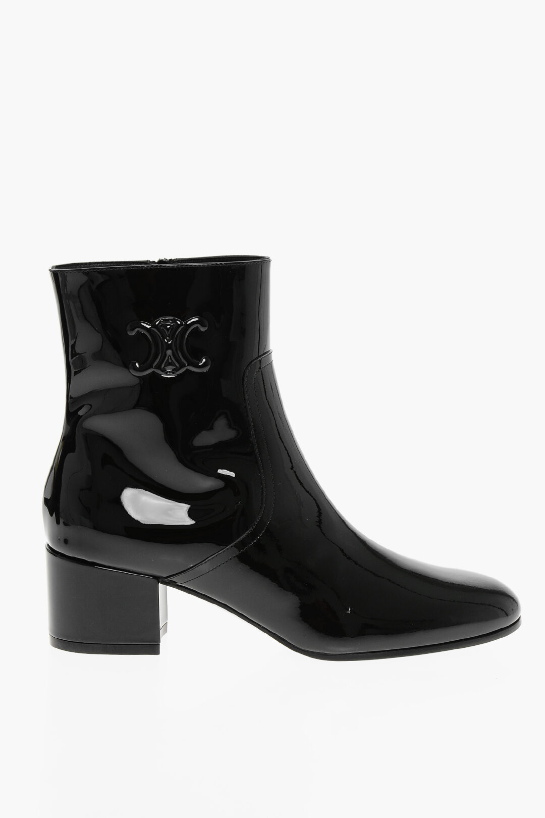Celine Patent Leather TRIOMPHE Booties with Embossed Logo 5cm women ...