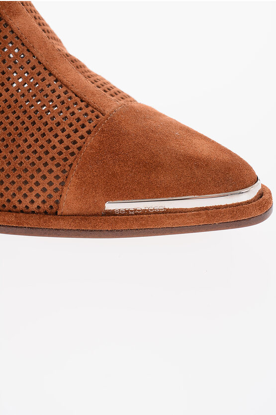Sergio Rossi Perforated Suede Western Booties with Wood Heel 5cm women ...