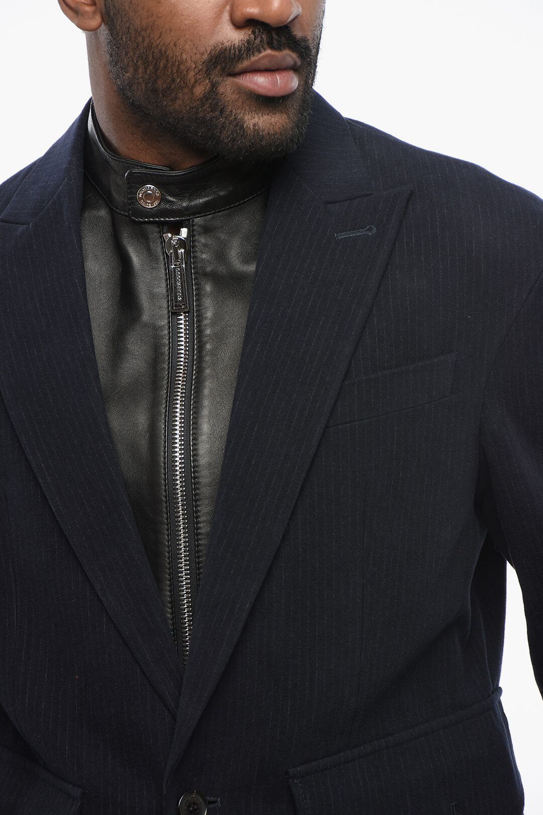 Dsquared2 Pinstriped Blazer with Leather Chest Piece men - Glamood Outlet