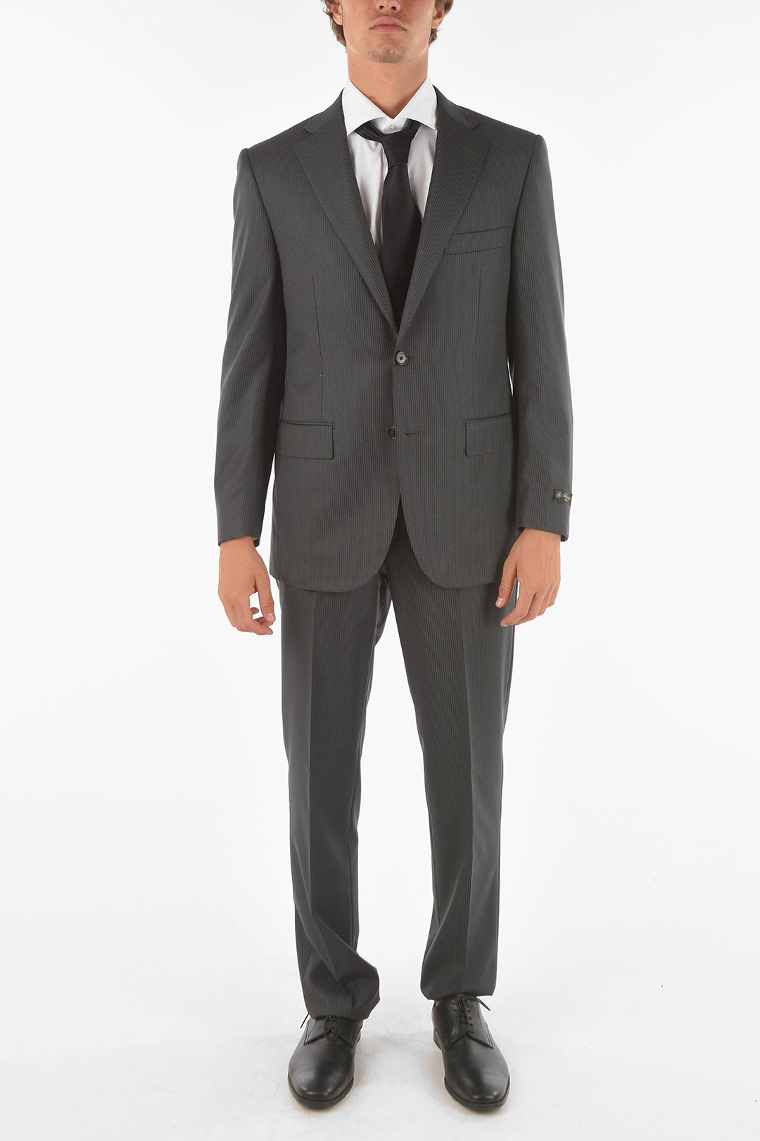 Corneliani pinstriped side vents notch lapel LEADER 2-button suit men ...