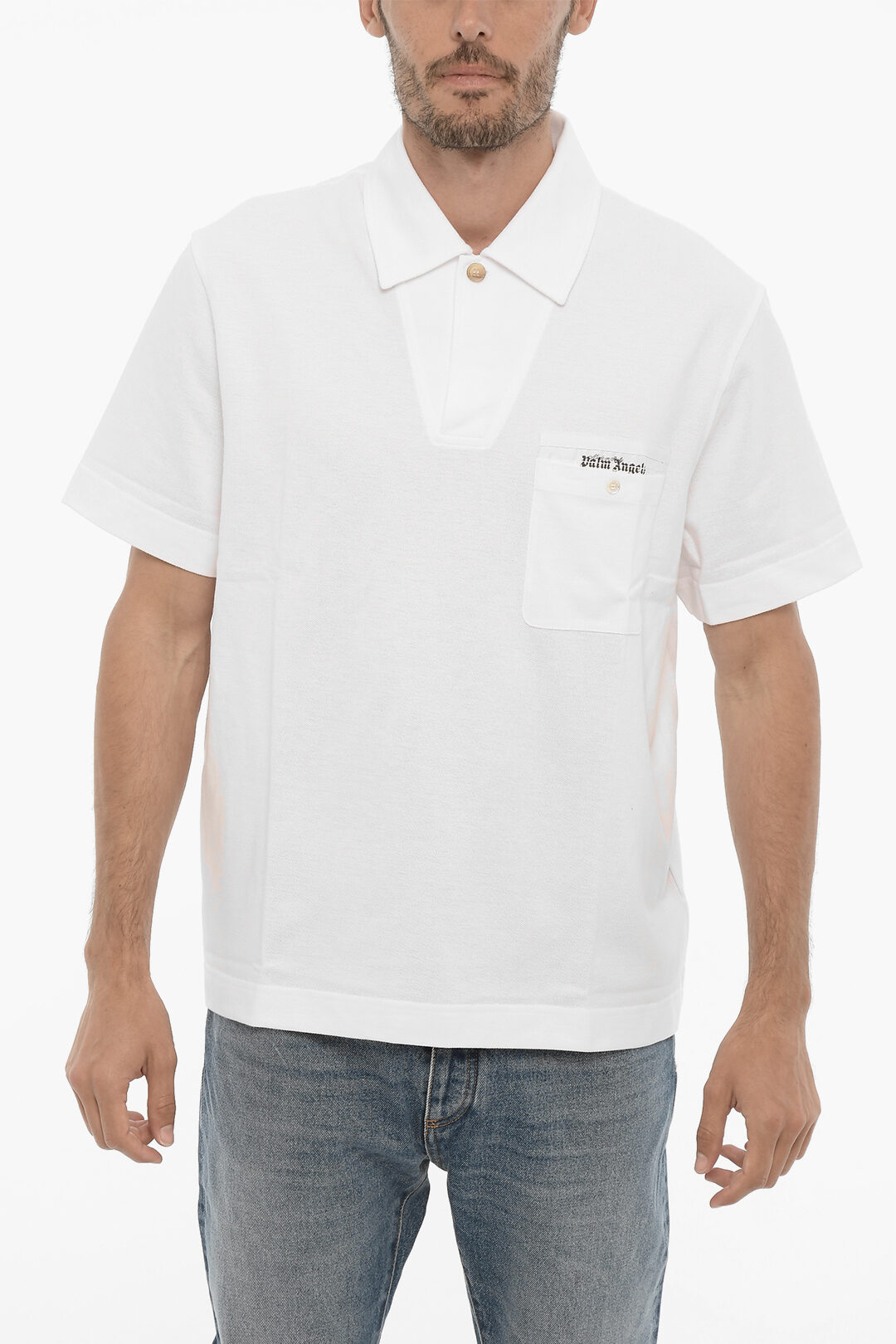 Palm Angels Piquet Cotton One Button Polo Shirt with Breat Pocket men ...
