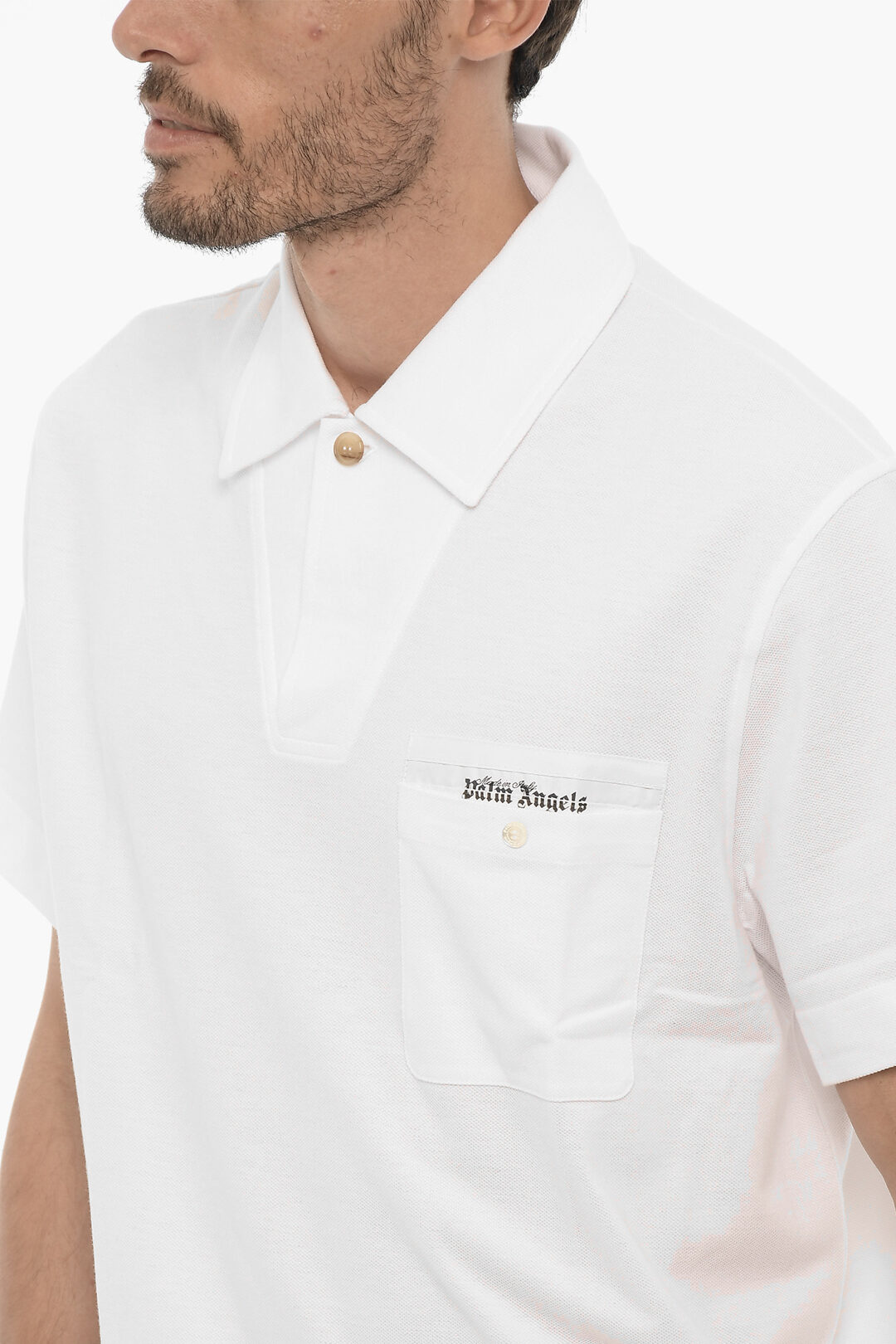 Palm Angels Piquet Cotton One Button Polo Shirt with Breat Pocket men ...