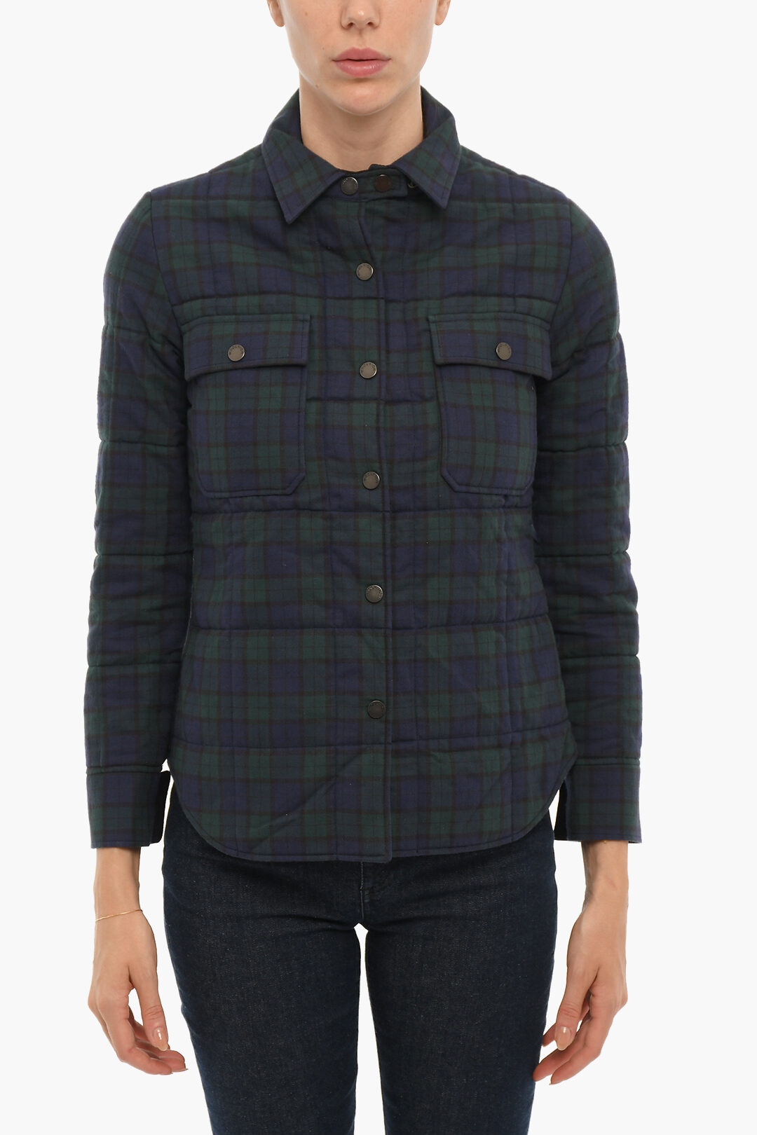 Woolrich Plaid Motif Padded Jacket with Double Breast Pocket women ...