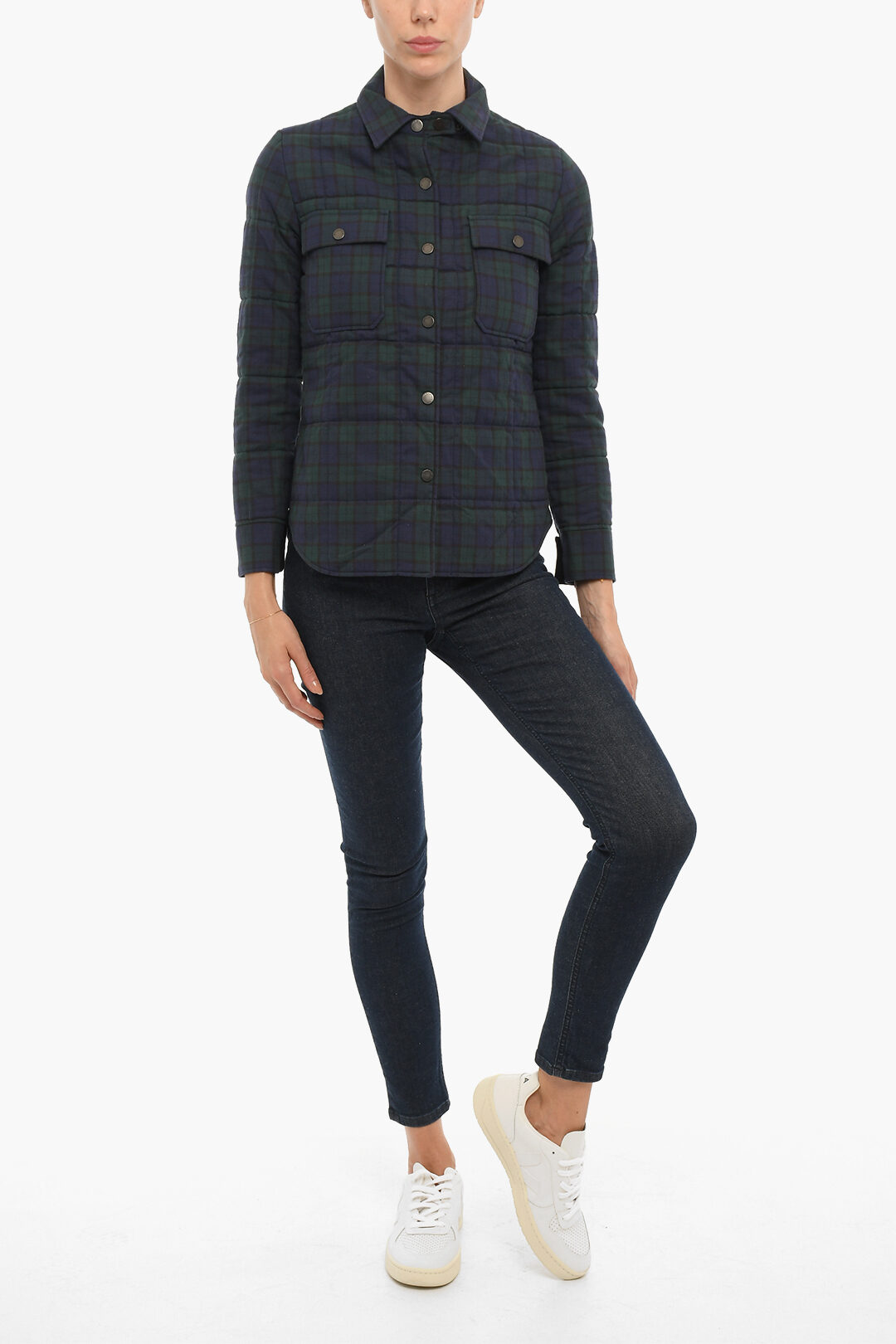 Woolrich Plaid Motif Padded Jacket with Double Breast Pocket women ...