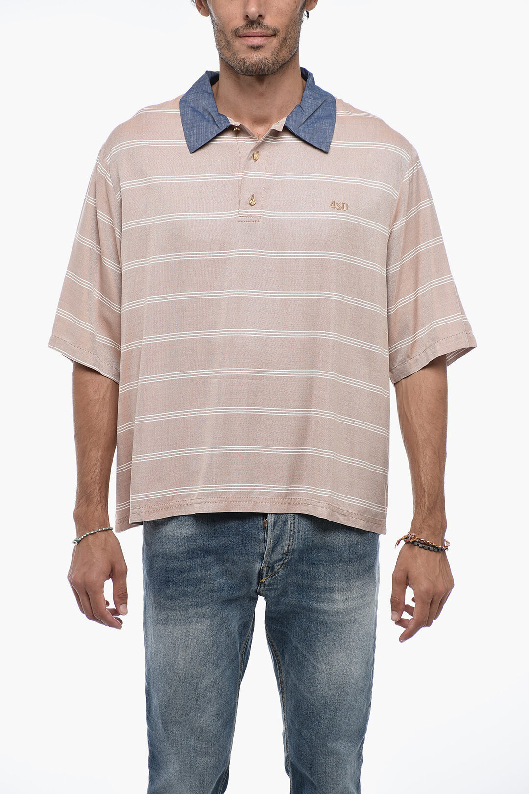 4SDesigns Polo shirt with Golden-Buttons and Denim Collar men - Glamood ...