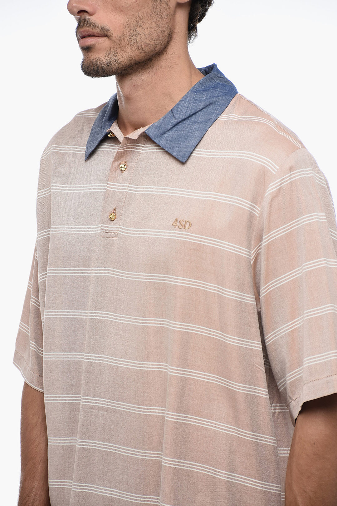 4SDesigns Polo shirt with Golden-Buttons and Denim Collar men - Glamood ...
