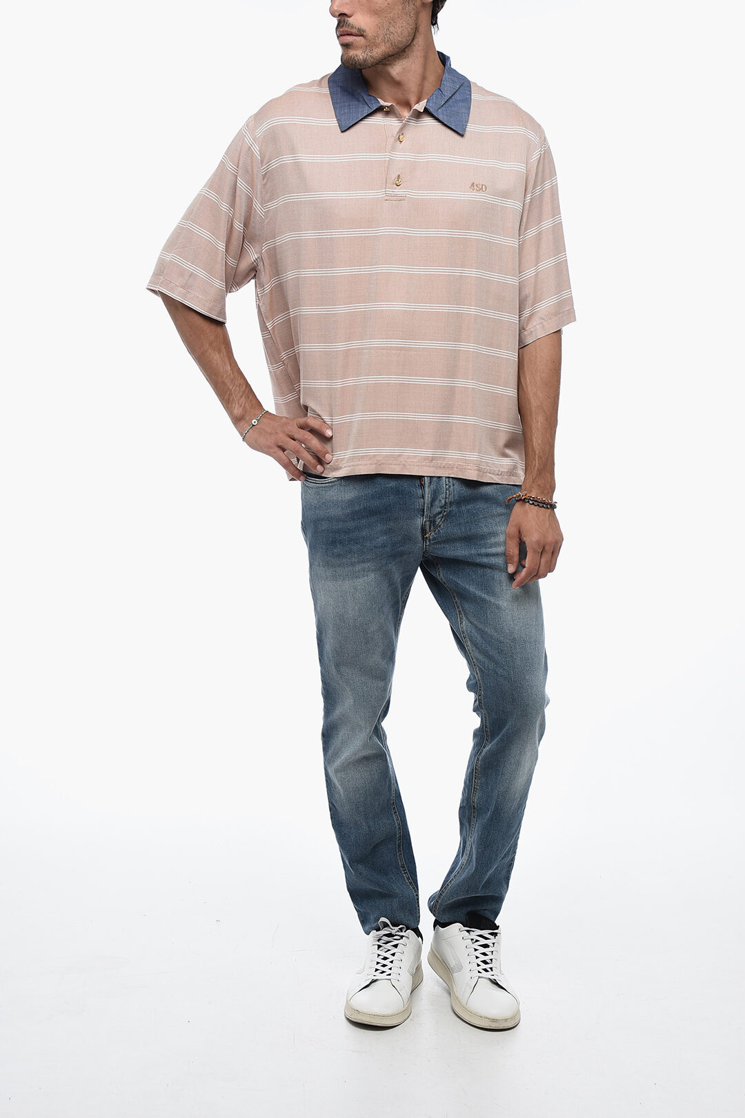 4SDesigns Polo shirt with Golden-Buttons and Denim Collar men - Glamood ...