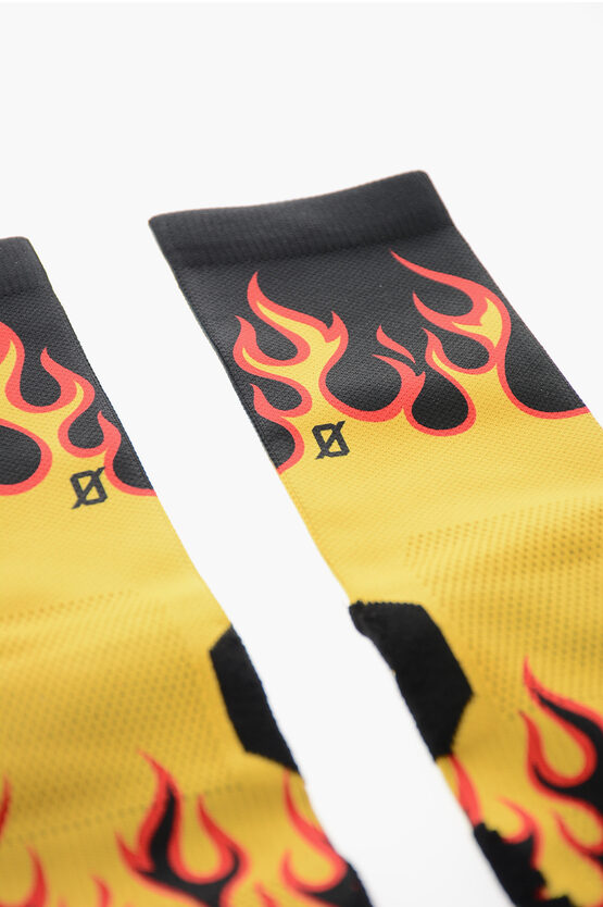 Scrimmage Printed FLAME FIRE Long Socks unisex men women - Glamood Outlet