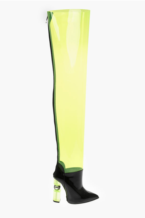 Balmain Pvc and Polished Leather INNA Thigh Boots with Sculptural Heel ...