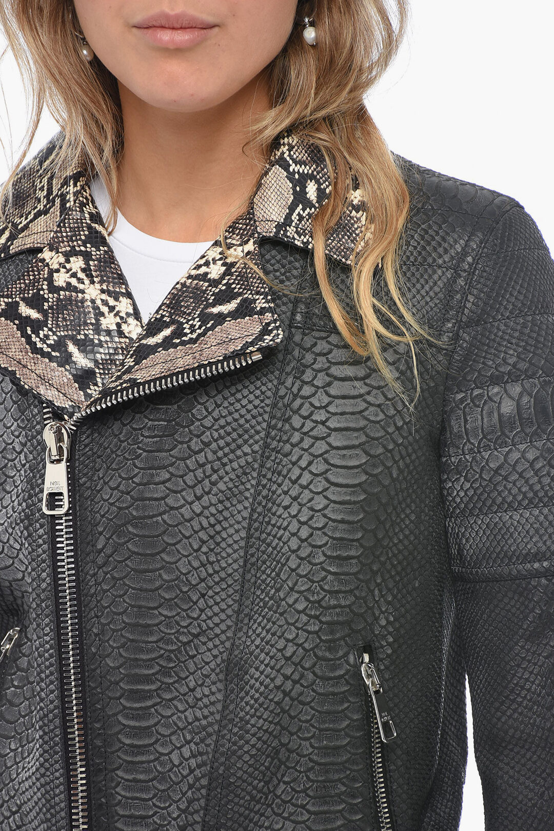 Neil Barrett Python Leather Biker Jacket with Front Zip women - Glamood Outlet
