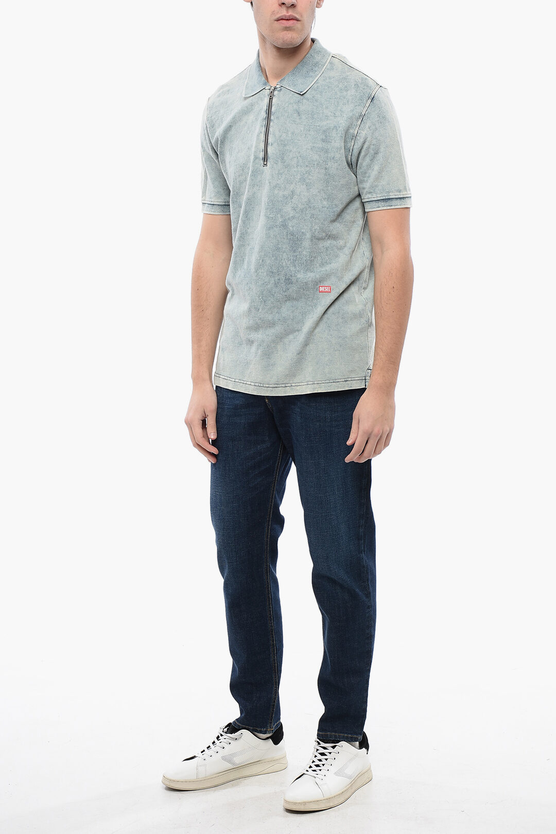 Diesel RED TAG Acid Wash Effect T-SMITH-ZIP Polo Shirt with Half Zip ...