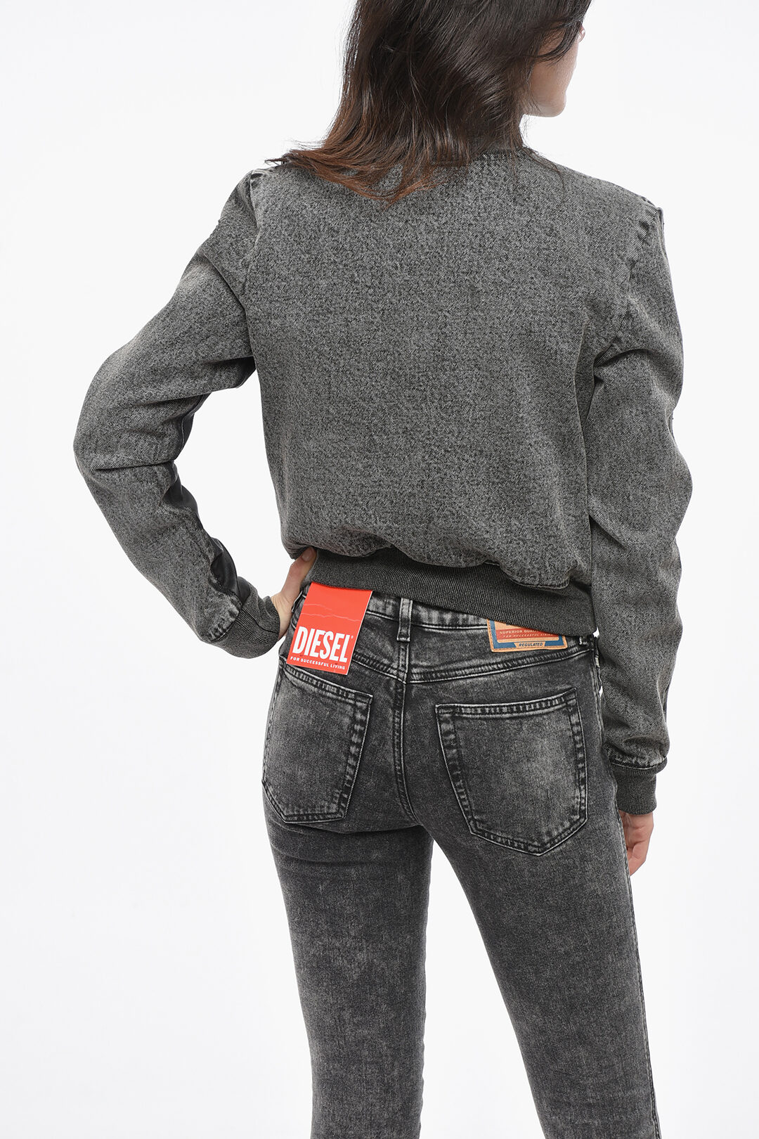 Diesel RED TAG Cropped Fit EADER Leather Bomber Jacket with Jersey ...