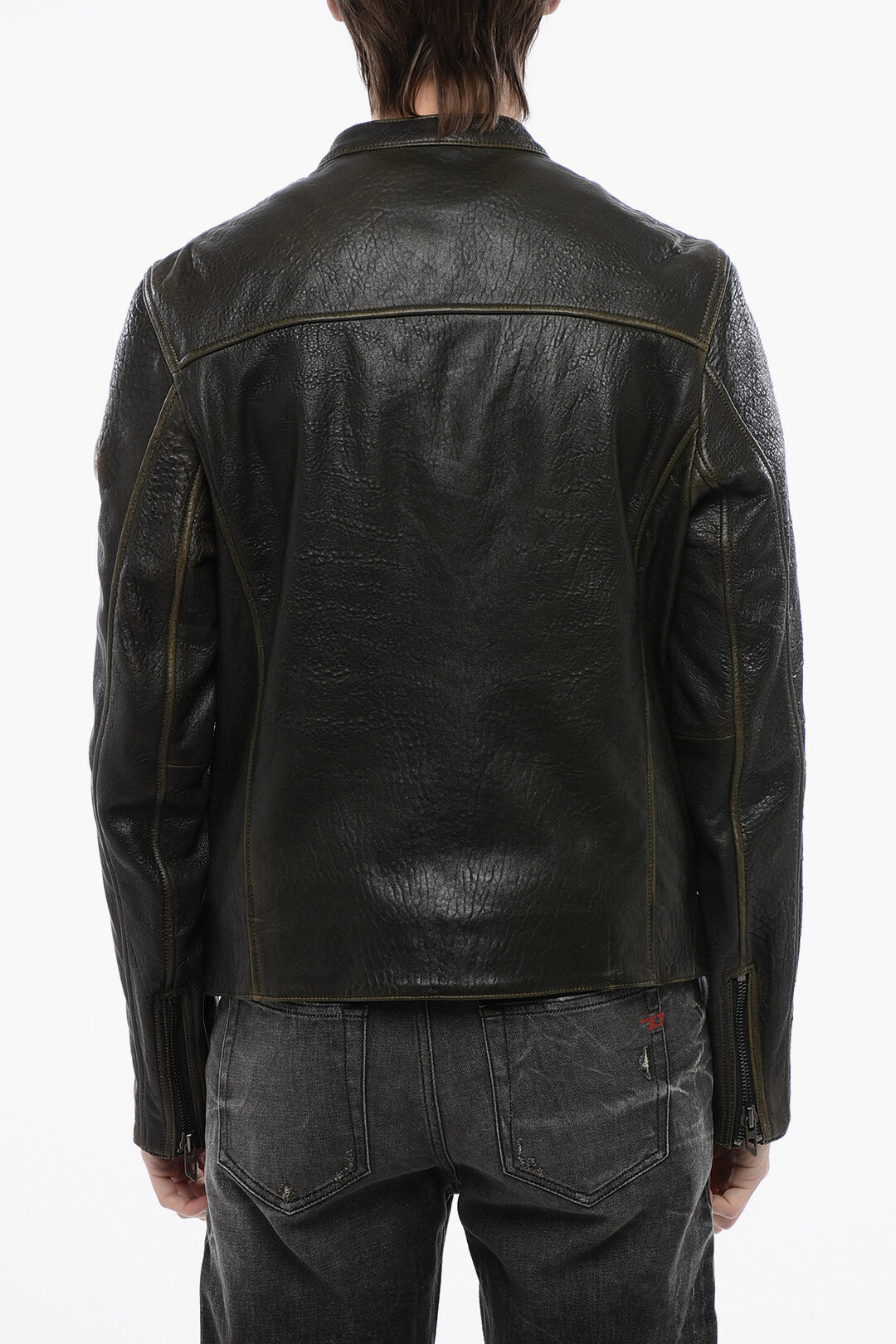 Diesel RED TAG Leather L-COBBE Jacket with Cut-Out Detail on Sleeve ...