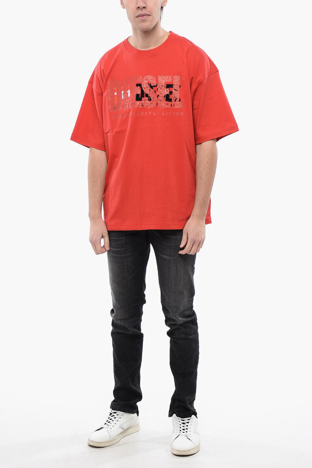 Diesel RED TAG Solid Color T-NABEL-M1 Crew-neck T-Shirt with Cracked ...