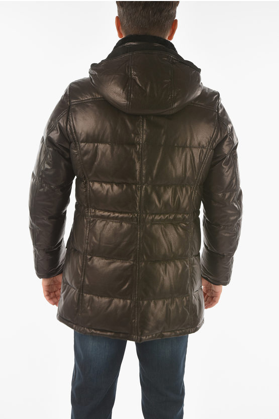 Corneliani removable hood leather down jacket men - Glamood Outlet