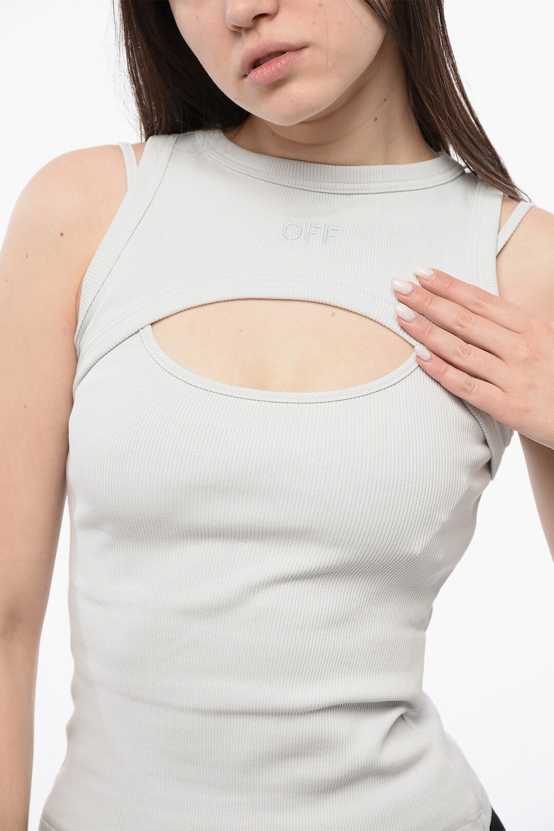 Off-White Ribbed Cropped Top with Cut Out Details women - Glamood Outlet