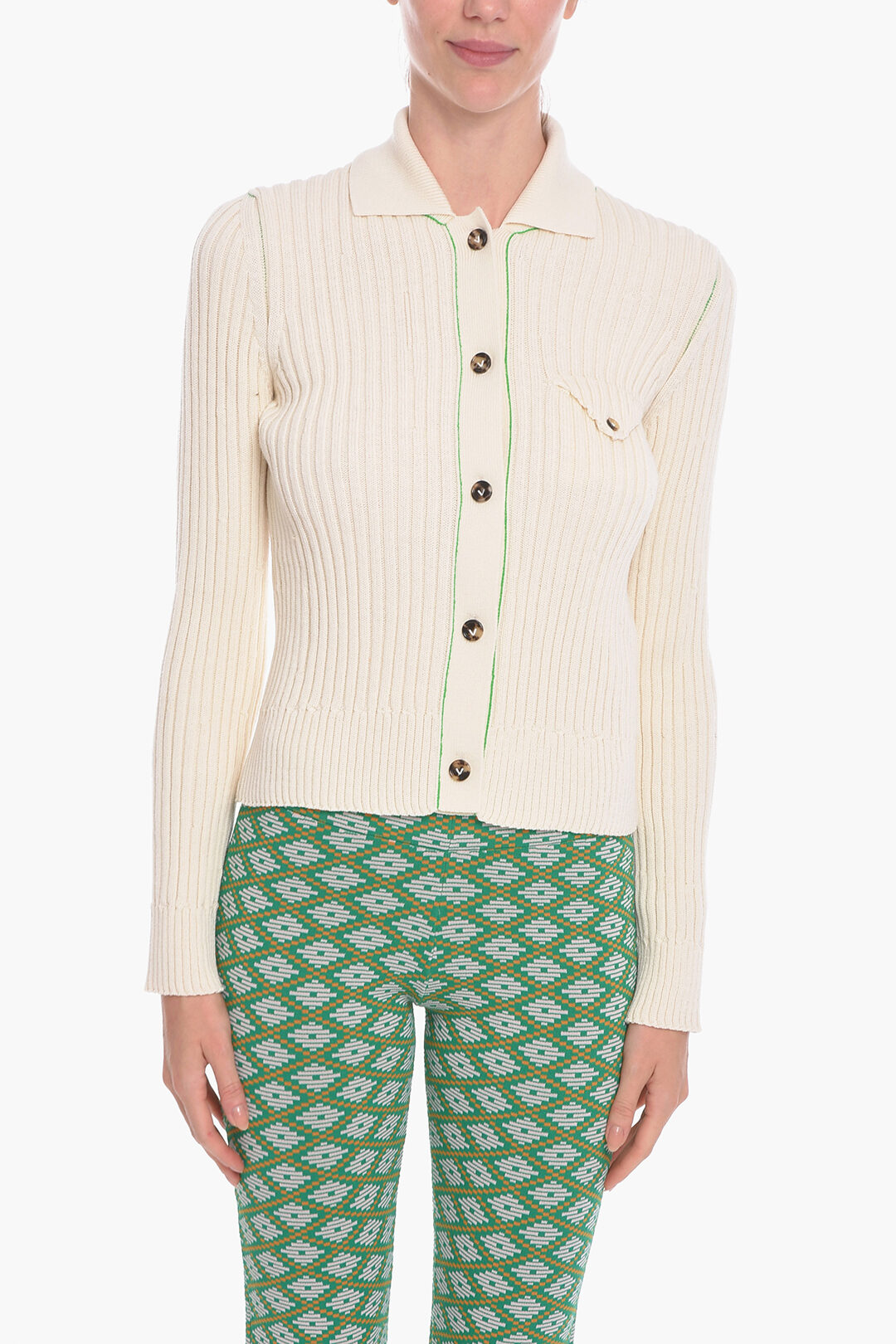 Bottega Veneta Ribbed MILITARY Cardigan with Breast-pocket women ...