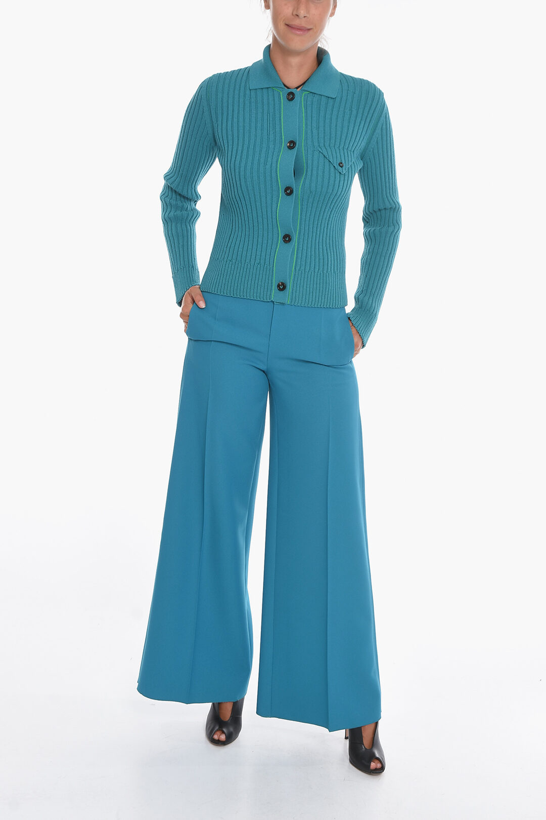 Bottega Veneta Ribbed MILITARY Cardigan with Breast-pocket women ...