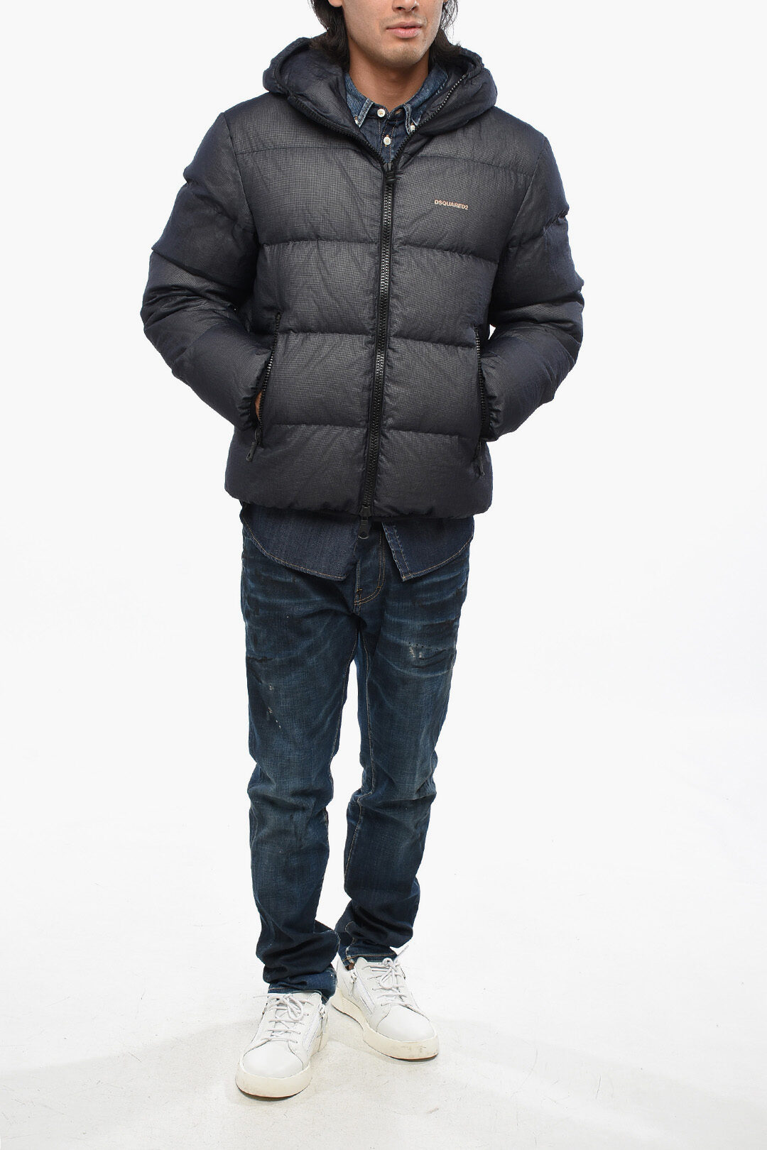 Dsquared2 Rip Stop Checked Down Jacket with Hood men - Glamood Outlet