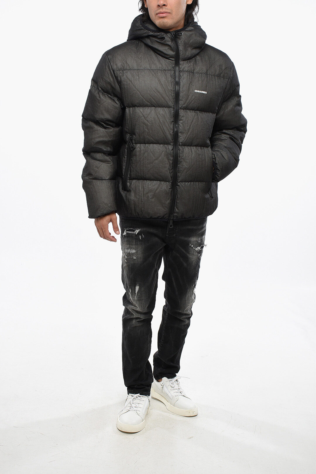 Dsquared2 Rip Stop Checked Down Jacket with Hood men - Glamood Outlet