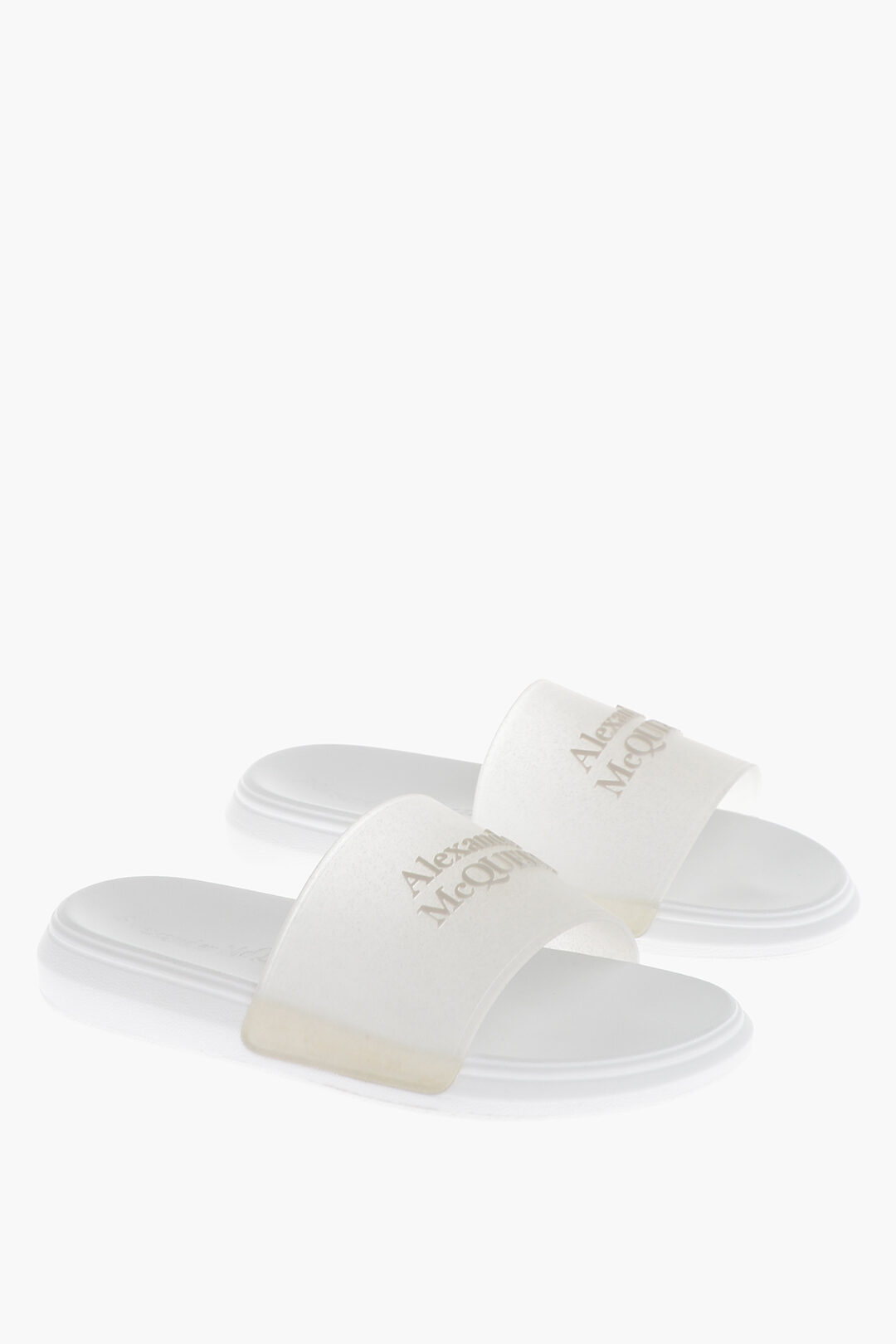 Alexander McQueen Rubber GLITTER TRANSPARENT Sliders with Embossed Logo ...
