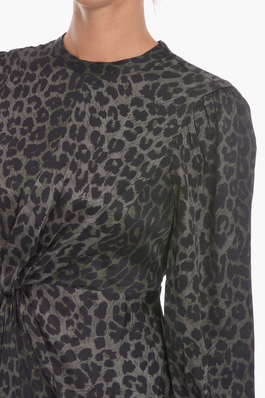 AllSaints Satin Animal Motif JEMMA Mini Dress with Draped Front women ...