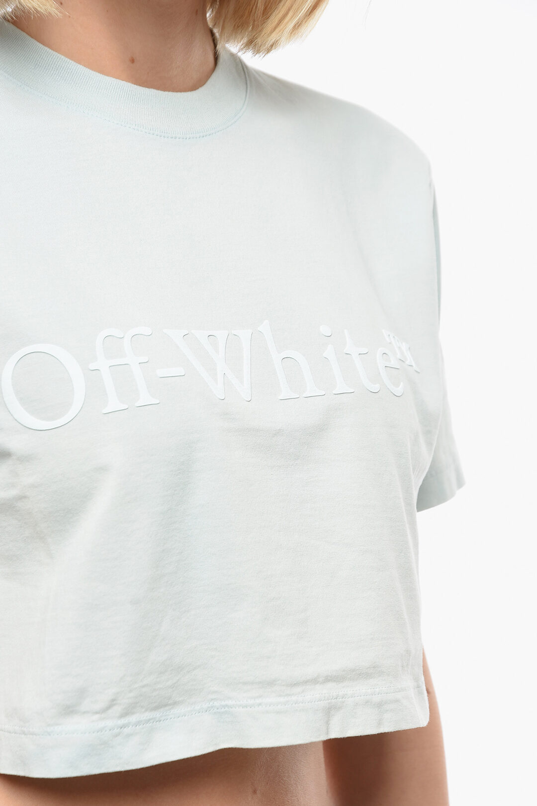 Off-White SEASONAL Cropped T-shirt with Embossed Ton-sur-ton Logo ...