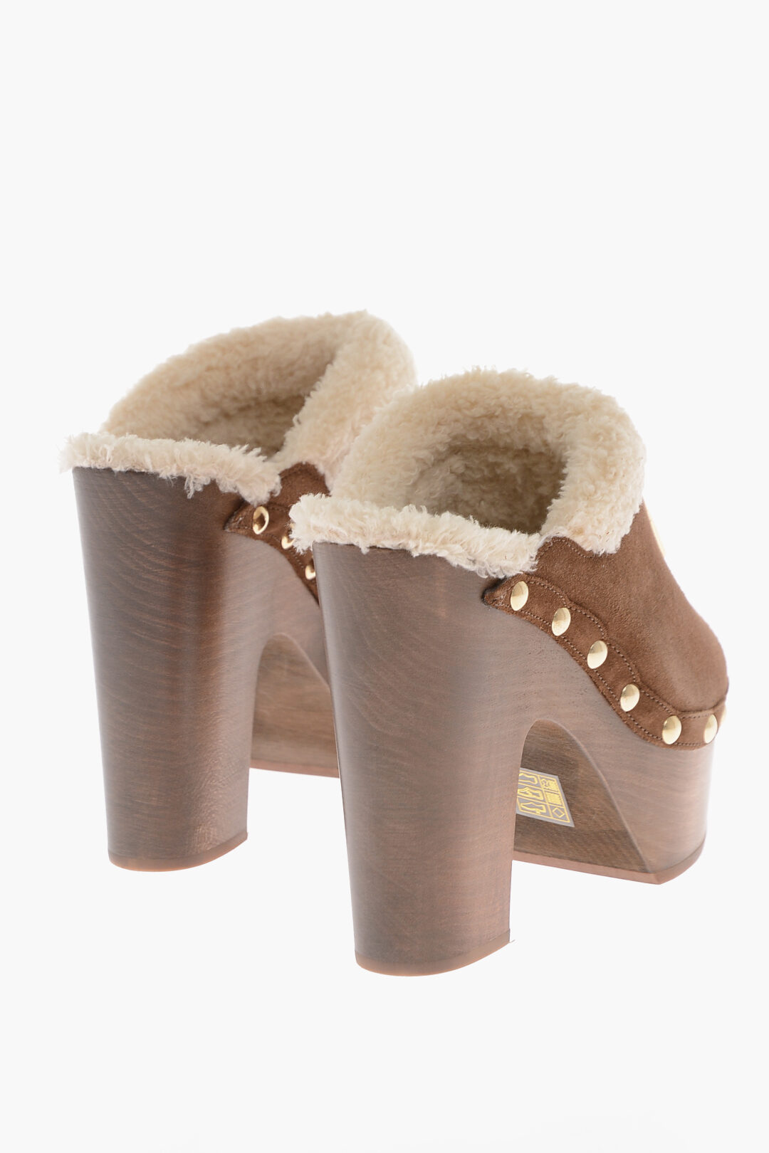 Dolce & Gabbana Shearling Mules with Wood Heel 12cm damen - Glamood Outlet
